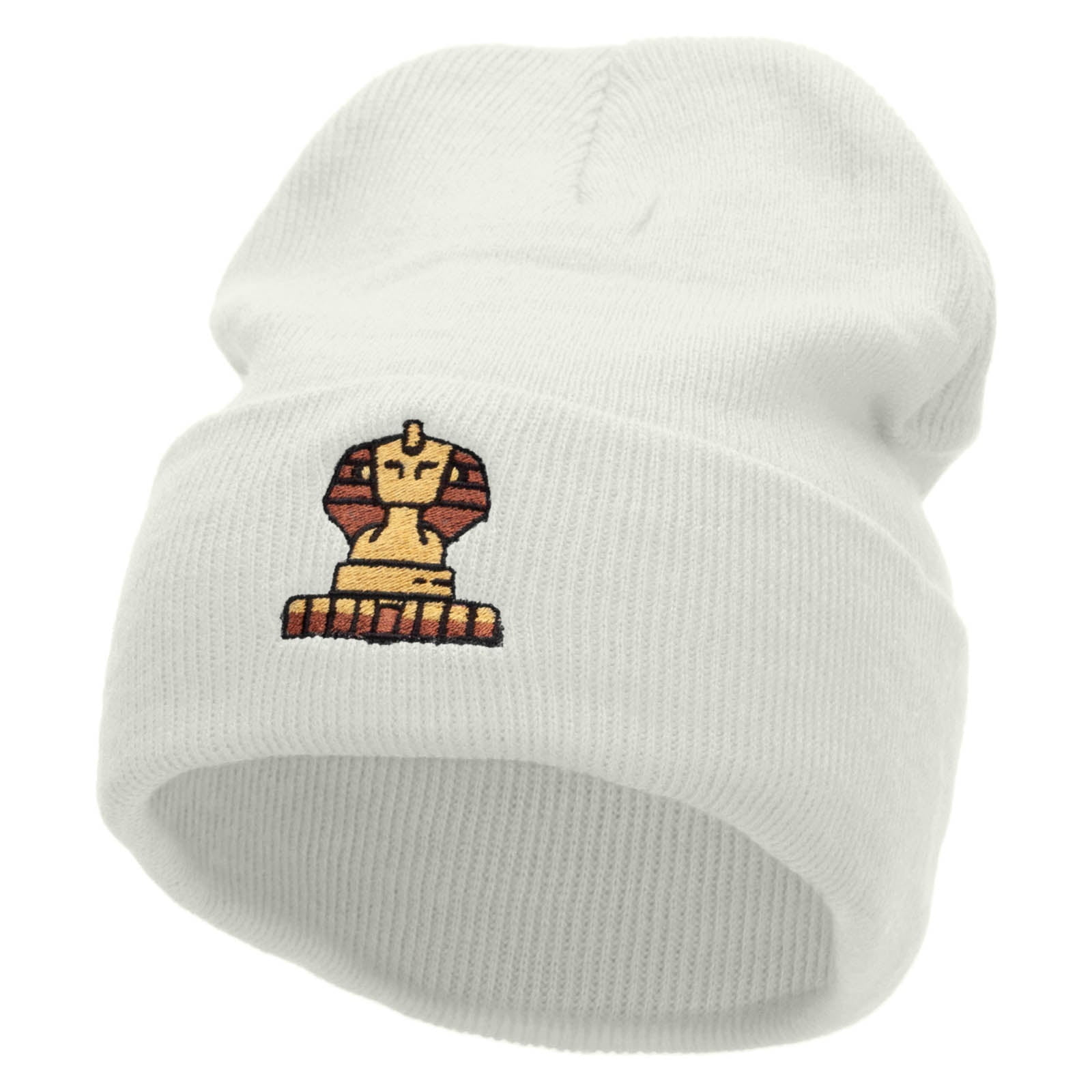 Great Sphinx Embroidered 12 Inch Long Knitted Beanie - White OSFM ...