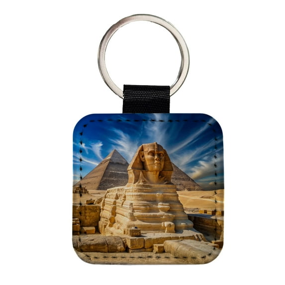 Great Sphinx Of Giza Pyramids Egypt Faux Leather Square Keychain ...