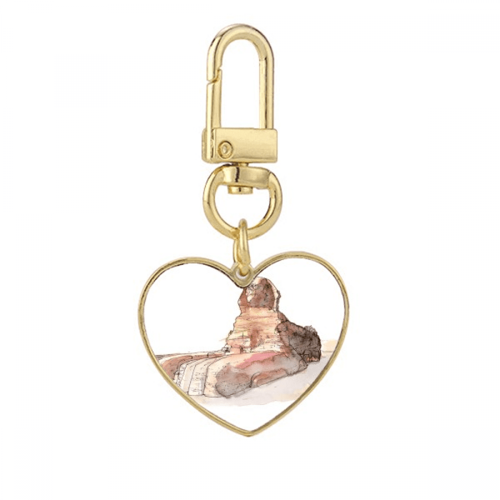 Great Sphinx of Giza in Egypt Gold Heart Keychain Metal Keyring Holder ...