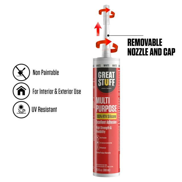Great Stuff 100% Silicone Caulk - White RTV Silicone Sealant, All ...