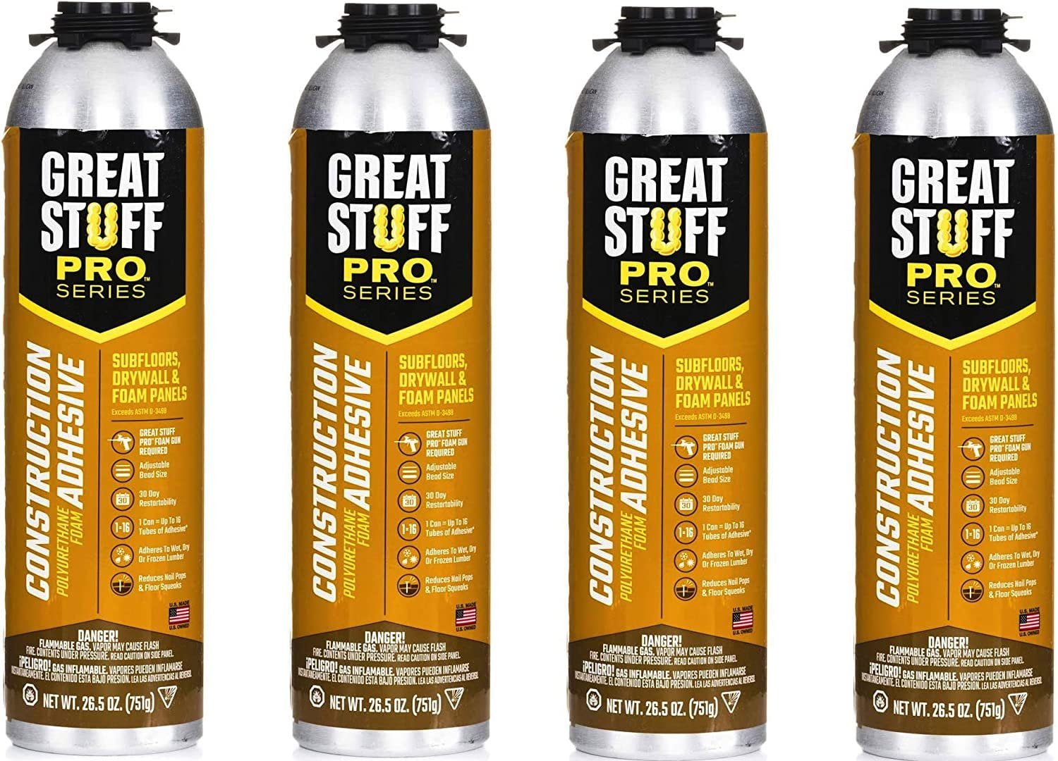 Great Stuff 343087 PRO 26.5-Ounce Construction Adhesive, Each 4 Pack ...