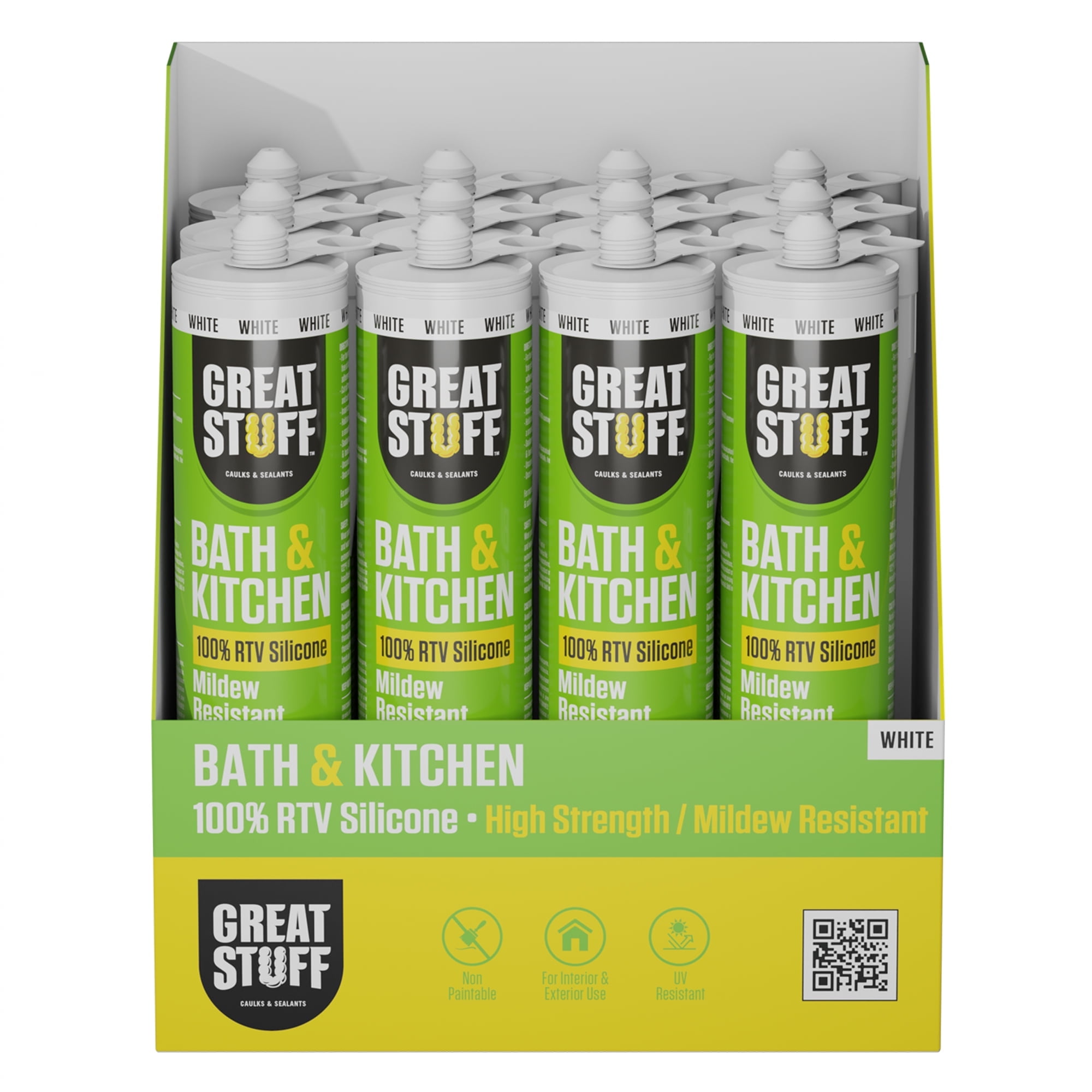 Great Stuff Bath and Kitchen General Purpose 100% RTV Silicone Sealant White 10.1 fl. oz - 12 ...