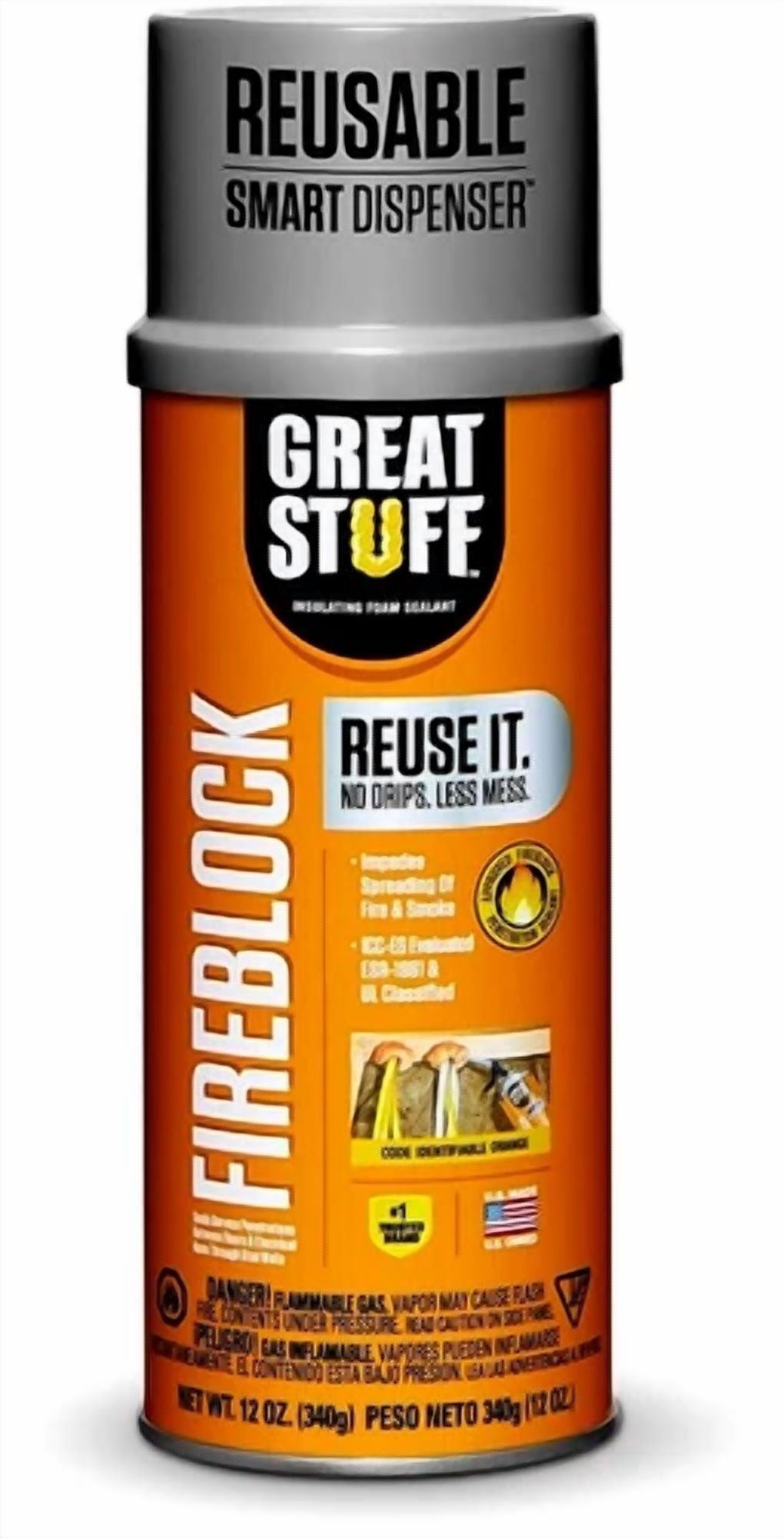 Great Stuff Fireblock Insulating Foam Sealant, Reusable, Orange - 12 Oz ...