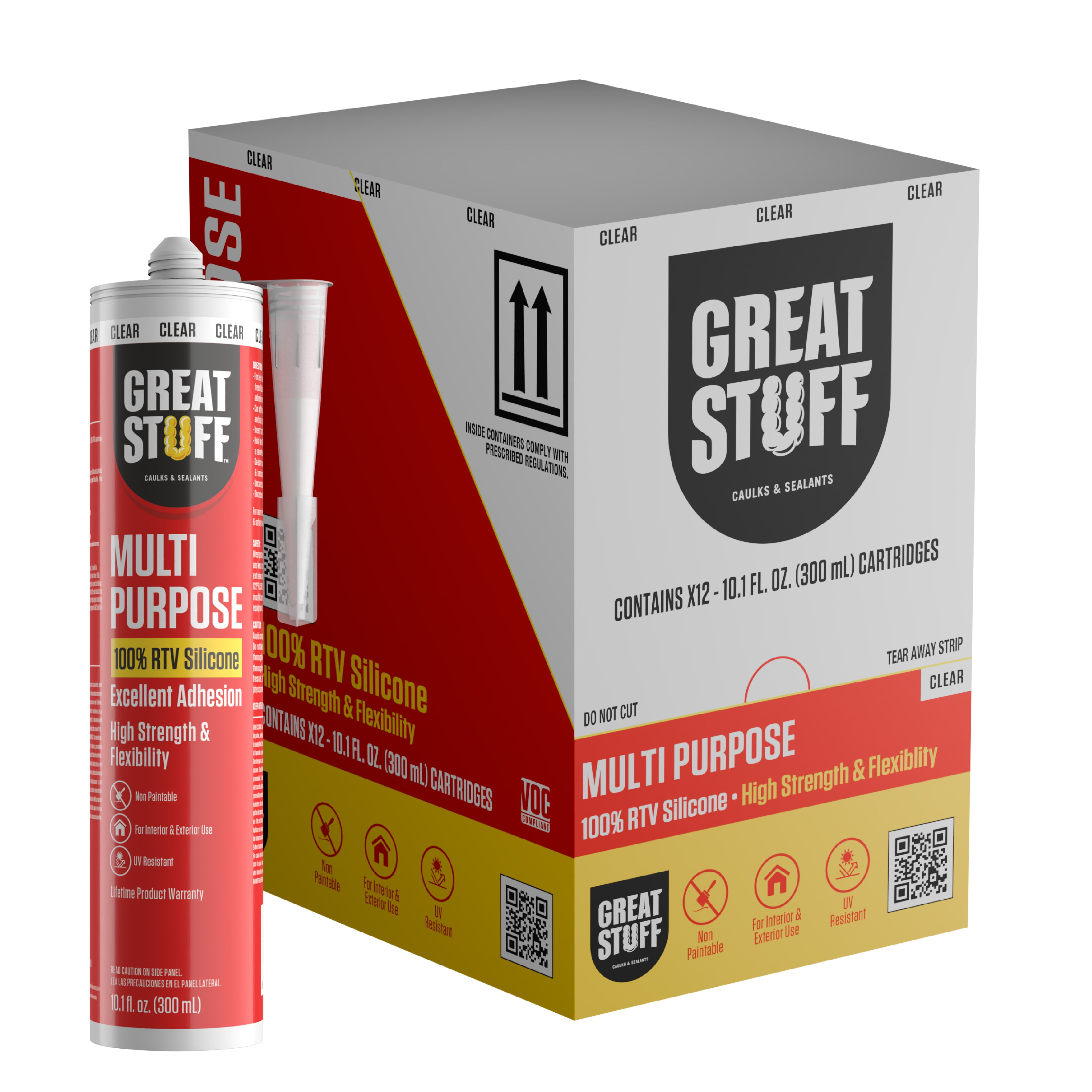 GREAT STUFF Multi-Purpose Clear Silicone Caulk, Waterproof Sealant 12 ...
