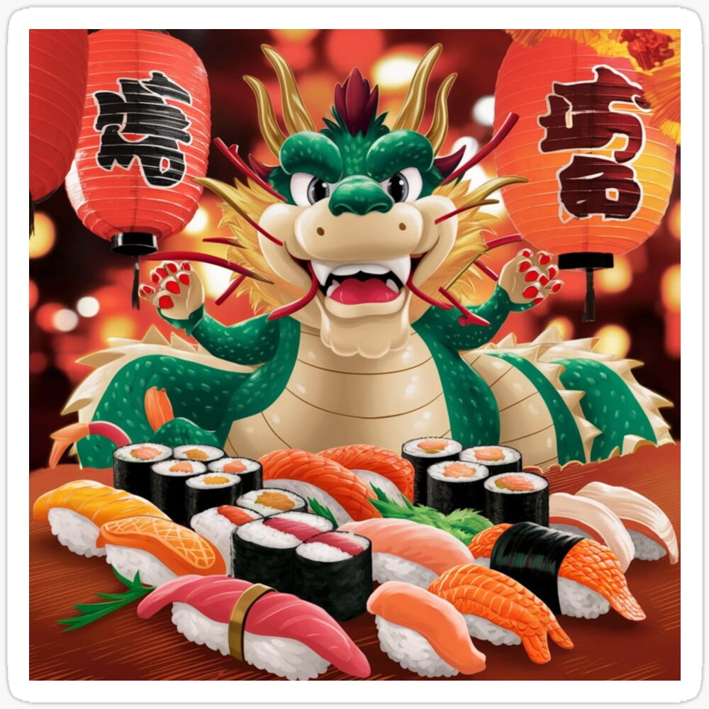 Great Sushi Dragon Poster Sticker Phone Decal Water Bottle Stickers Car ...