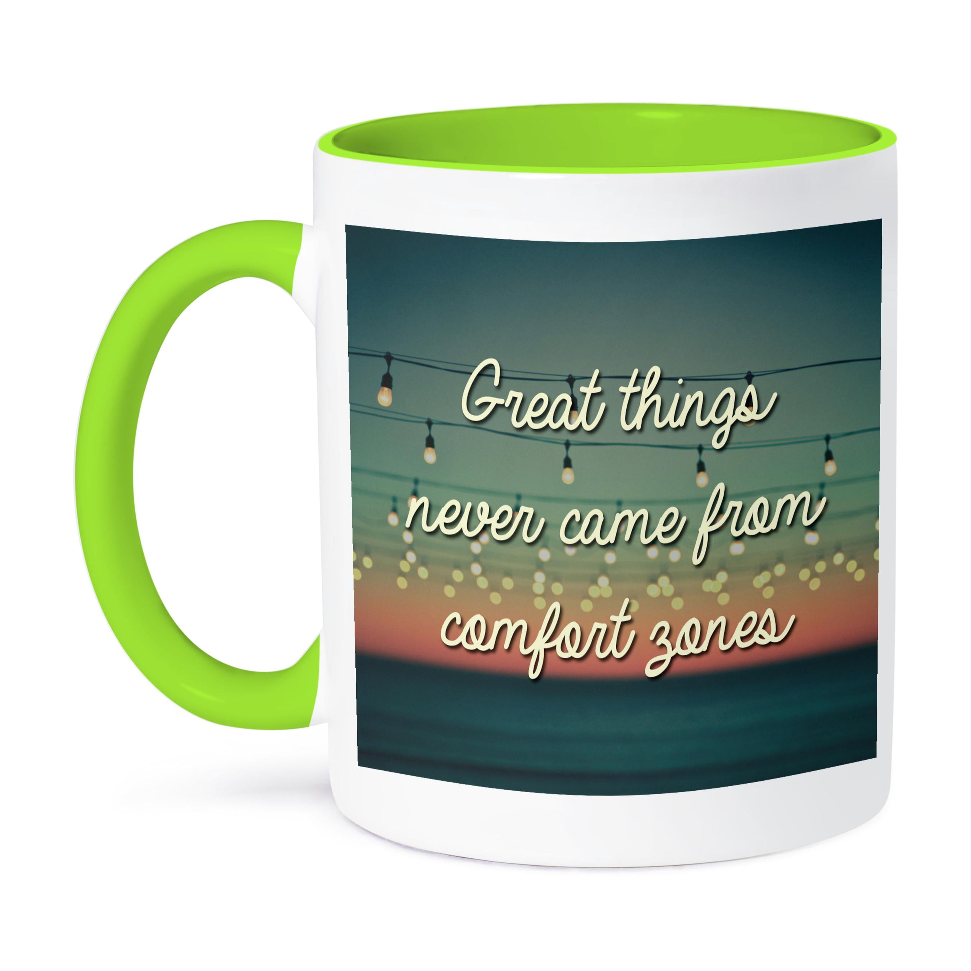3dRose, GREAT THINGS NEVER CAME FROM COMFORT ZONES, 15oz Two-Tone Green ...