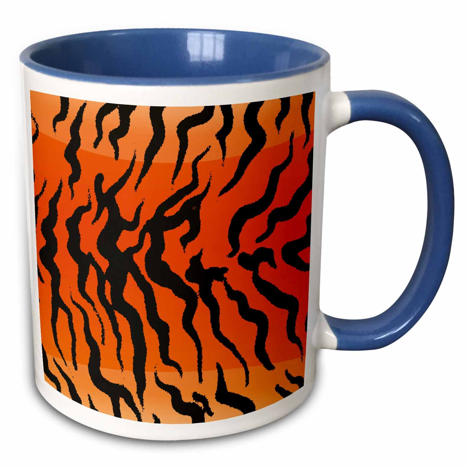 Great Tiger Pattern in Strong Orange Trendy Work 15oz Two-Tone Blue Mug ...