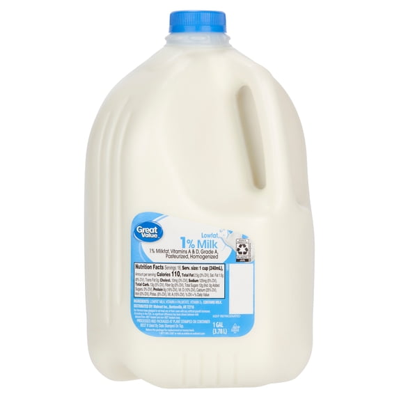 Great Value Low-Fat 1% Milk 1 Gallon Jug with Protein, Calcium, and ...