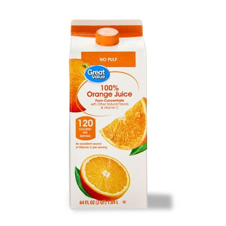 Great Value 100% Juice Orange Blend, 64 fl oz Family Size Bright Orange ...