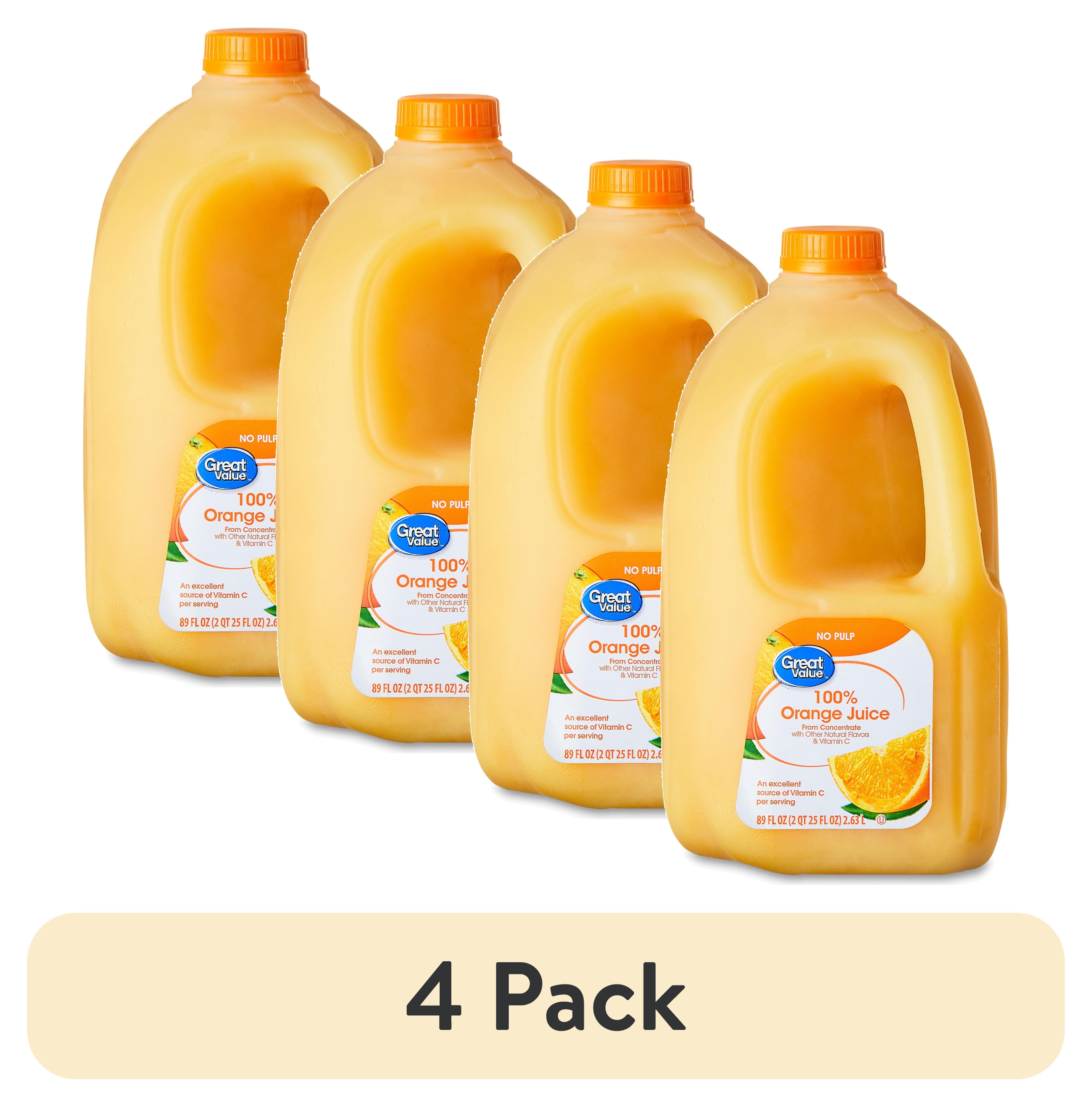 (4 pack) Great Value 100% Orange Juice from Concentrate, No Pulp, 89 fl ...