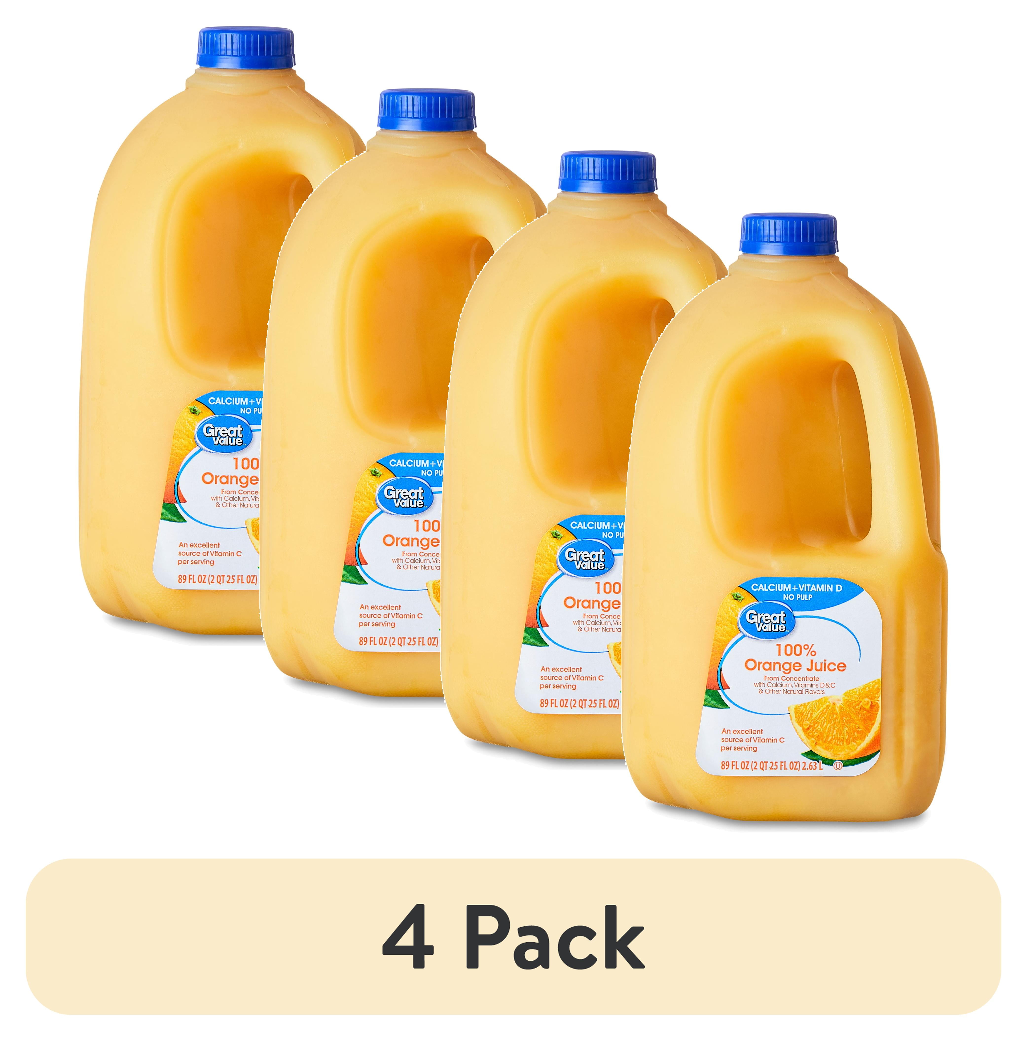 (4 pack) Great Value 100% Orange Juice from Concentrate with No Pulp ...