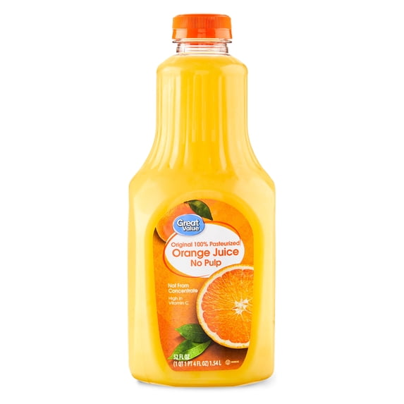 Great Value 100% Pasteurized Orange Juice with No Pulp 52 fl oz Multi ...