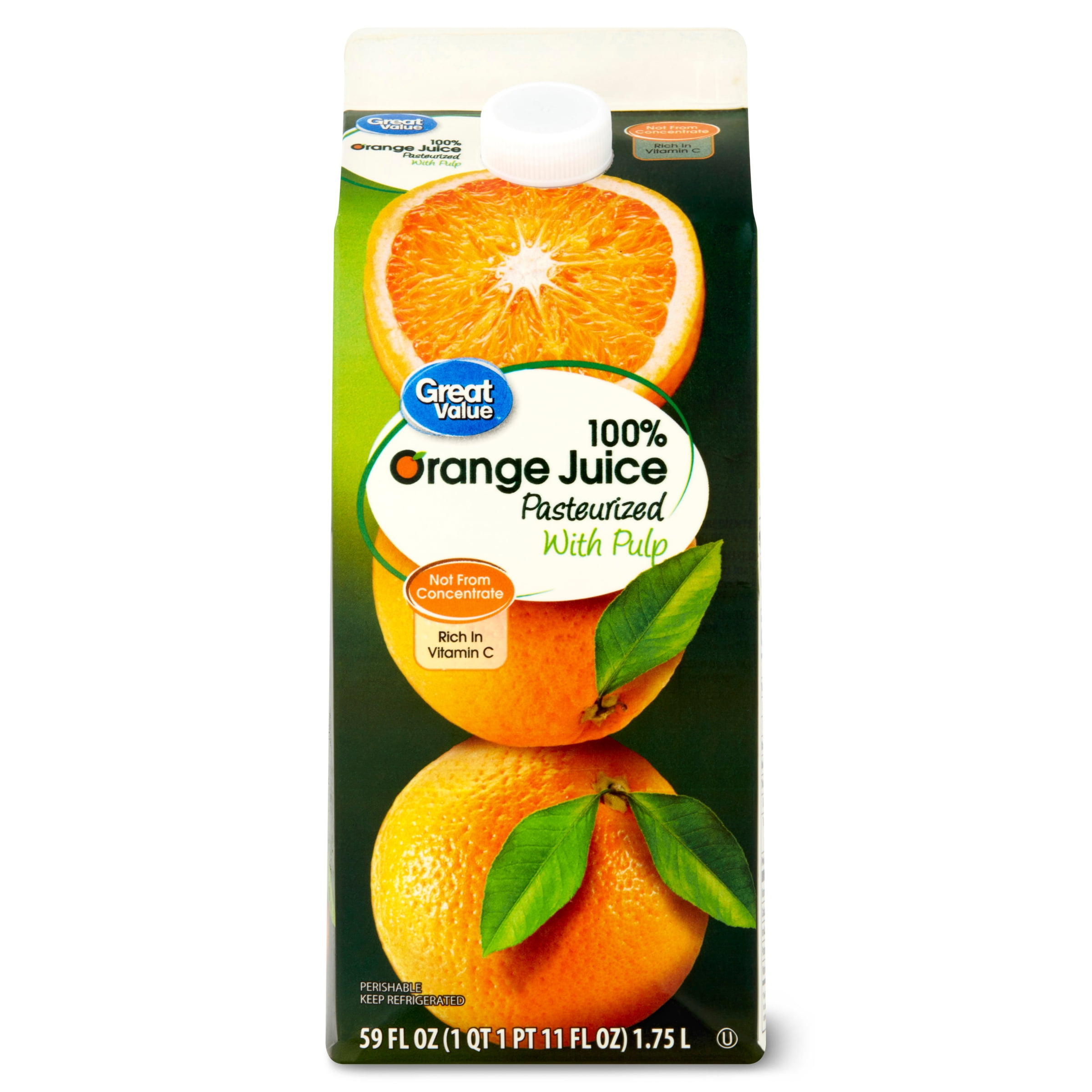 Great Value 100% Pure Orange Juice with Pulp, 59 fl oz - Walmart.com