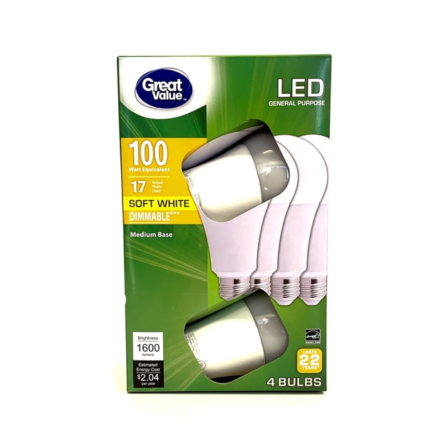 Great Value 100W Equivalent A21 LED Light Bulb, High CRI, Dimmable ...