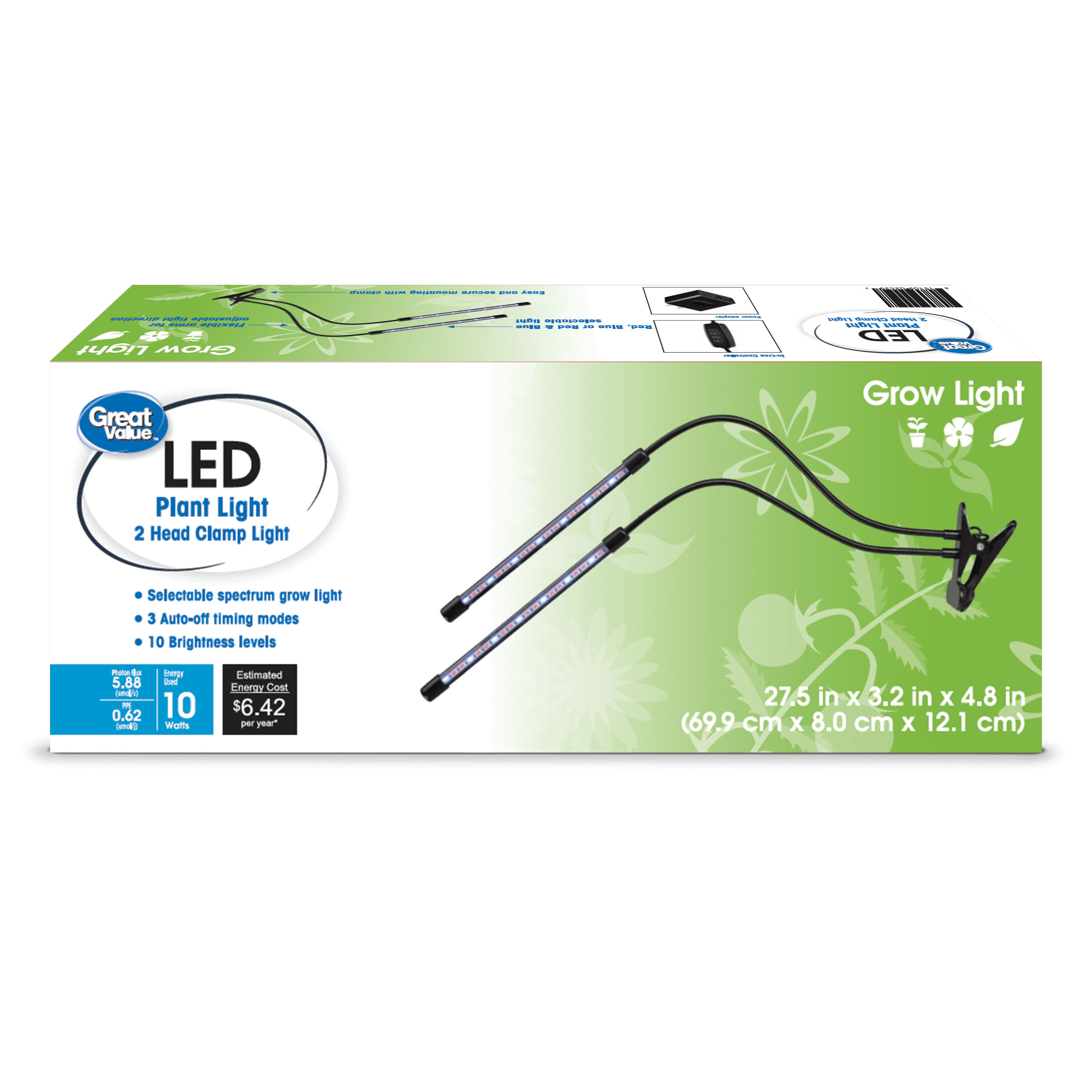 Great Value 15" 2-Head Flexible LED Clamp Grow Light, Selectable ...