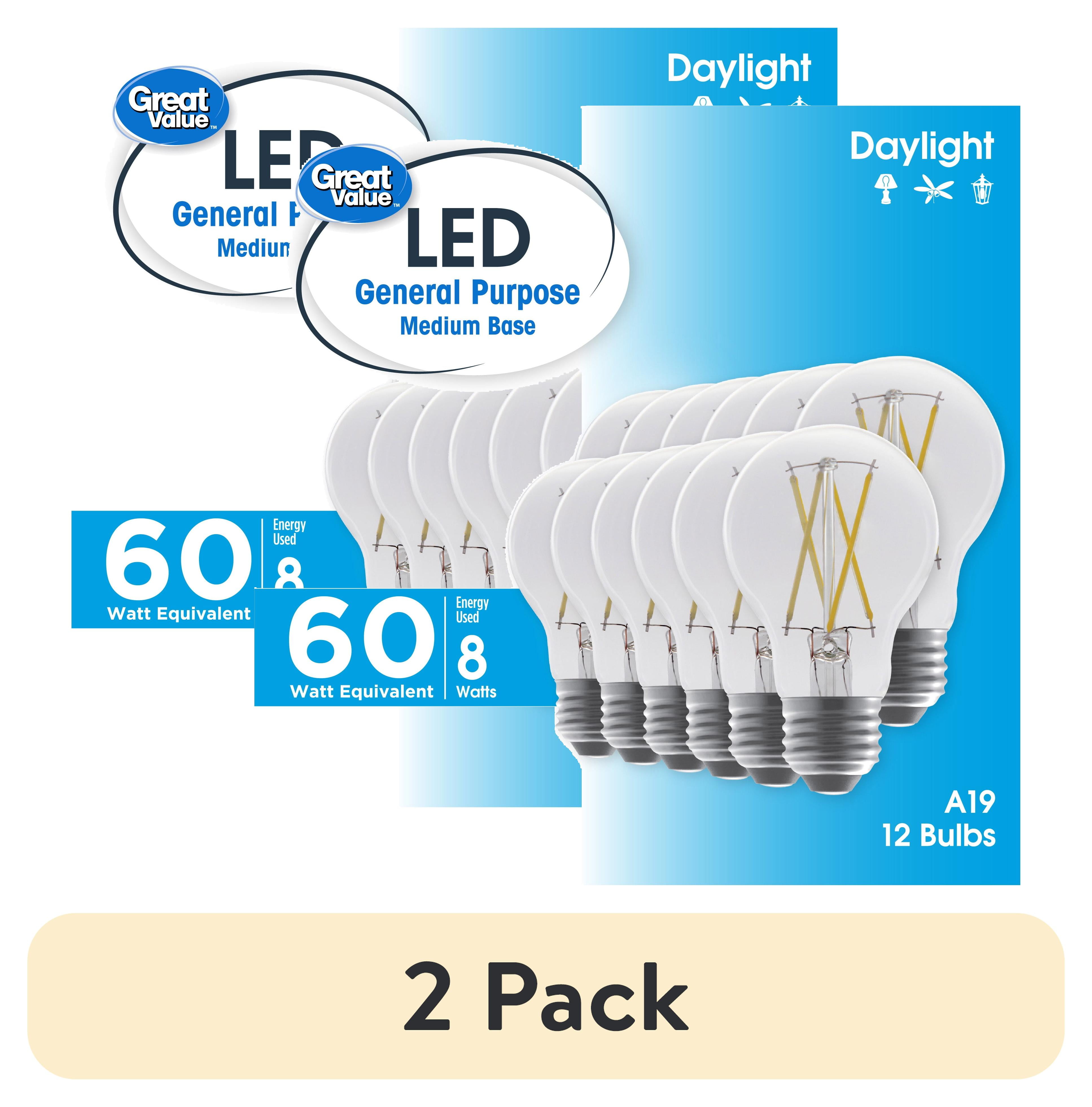 (2 pack) Great Value 18 Year LED Light Bulbs A19 60 Watts Equivalent ...