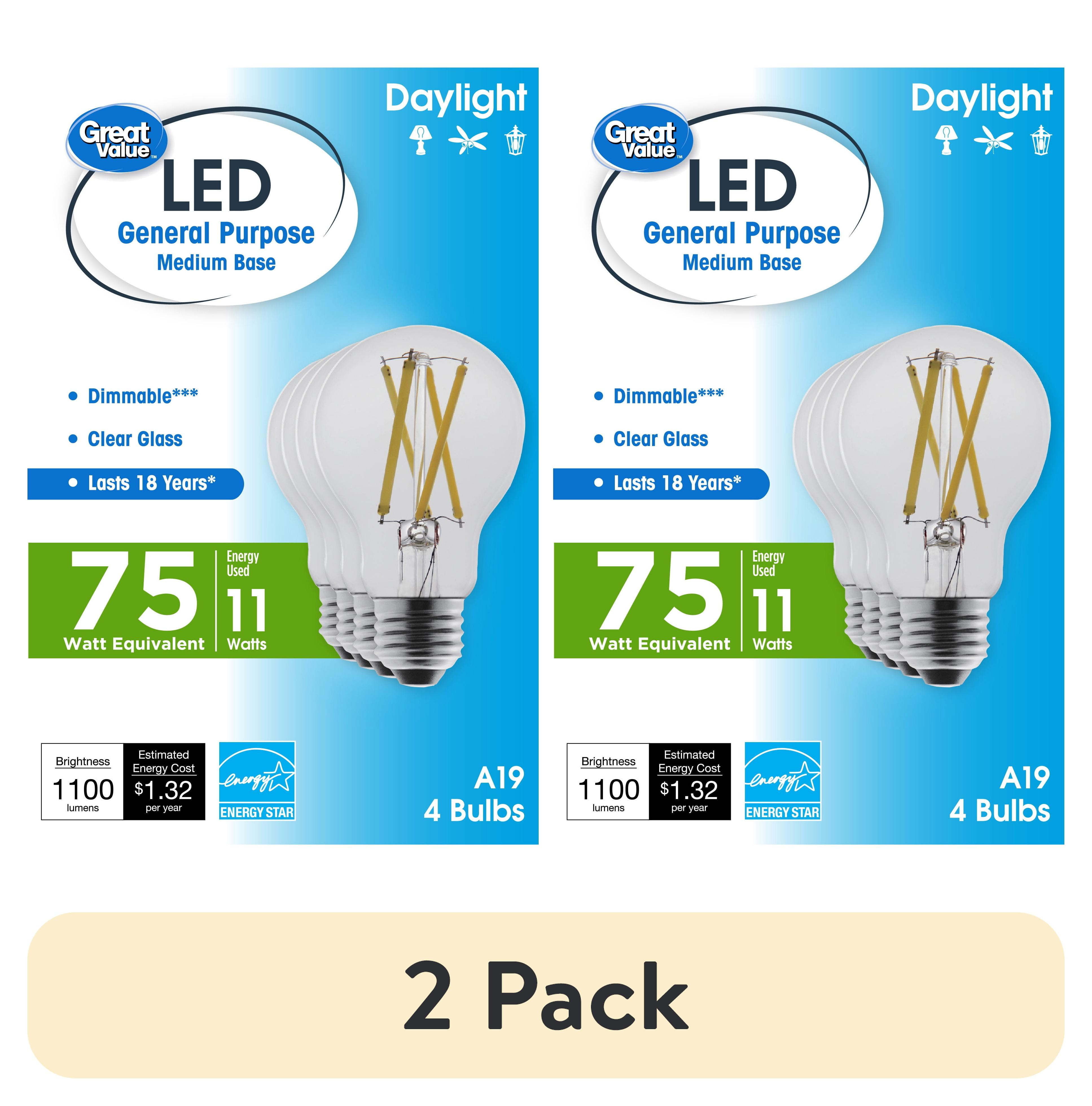 (2 pack) Great Value 18 Year LED Light Bulbs A19 75 Watts Equivalent ...