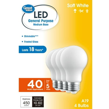 Great Value LED Multi-Use A15 5 Watts Soft White Medium Base Bulbs, 2 ...