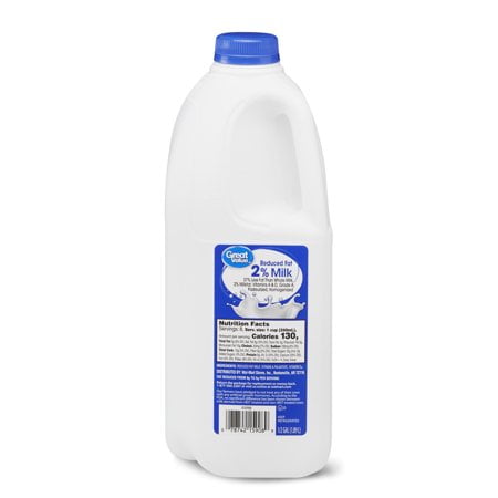 Great Value 2% Reduced Fat Milk, Half Gallon, 64 fl oz - Walmart.com