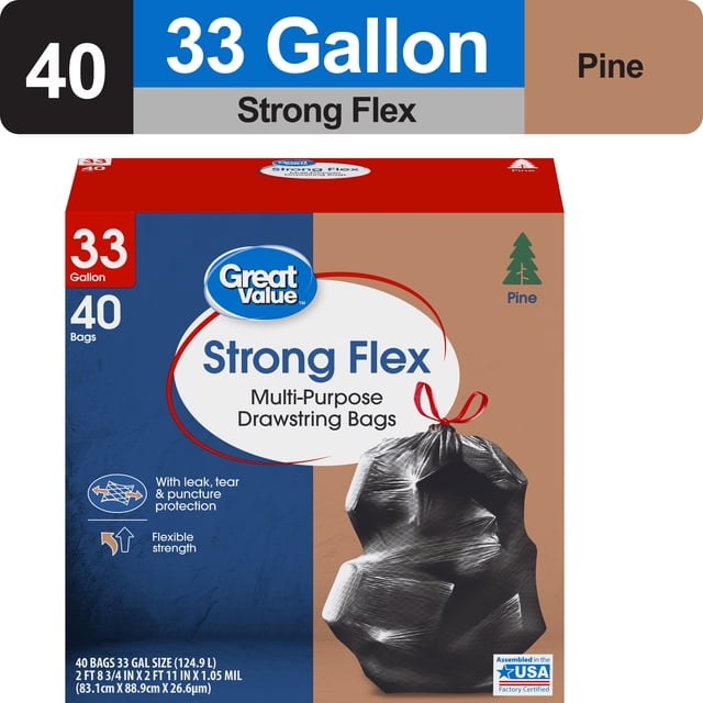Great Value 33-Gallon Pine Scent Strong Flex Multi-Purpose Drawstring ...