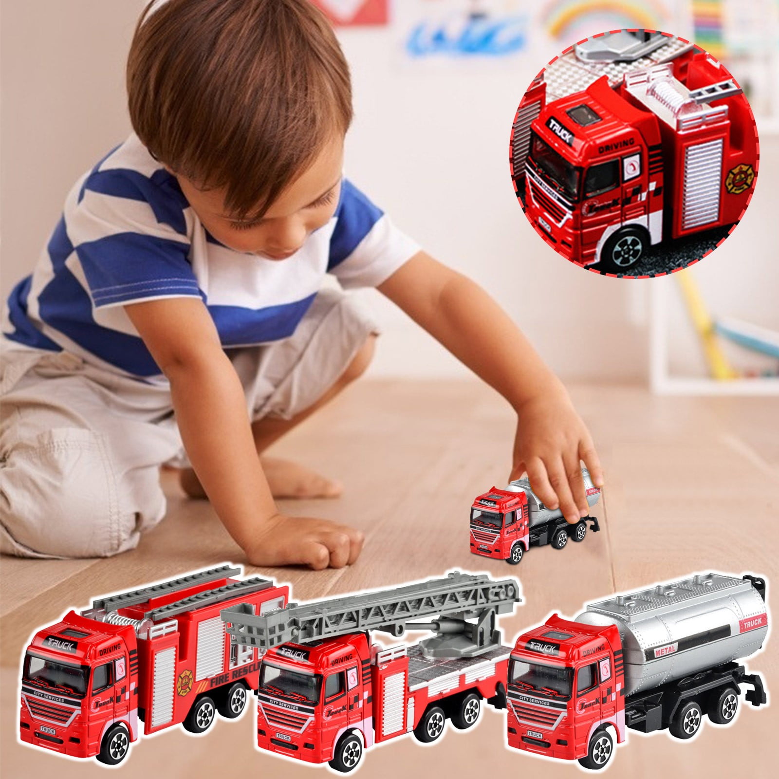 Great Value, 3PCS Emergency Realistic Fire Engine Toys Simulation Alloy ...