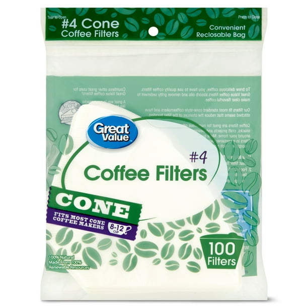 Great Value #4 Cone Coffee Filters, 100 count - Walmart Business Supplies
