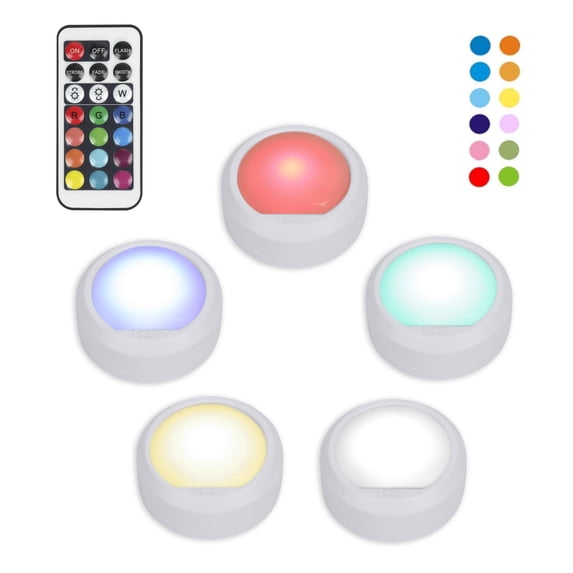 Great Value 5-Pack Color Changing LED Puck Lights with Remote and ...