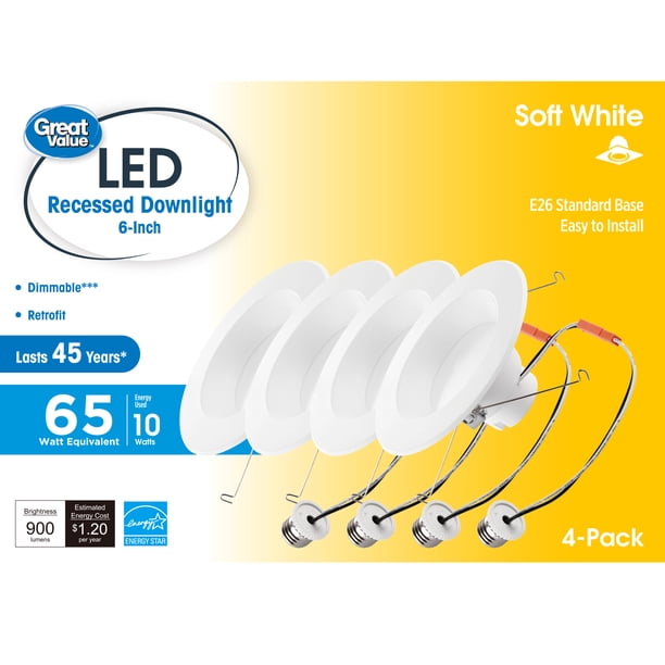 Great Value 6" LED Retrofit Downlight, 10-Watt (65W Replacement) Soft ...