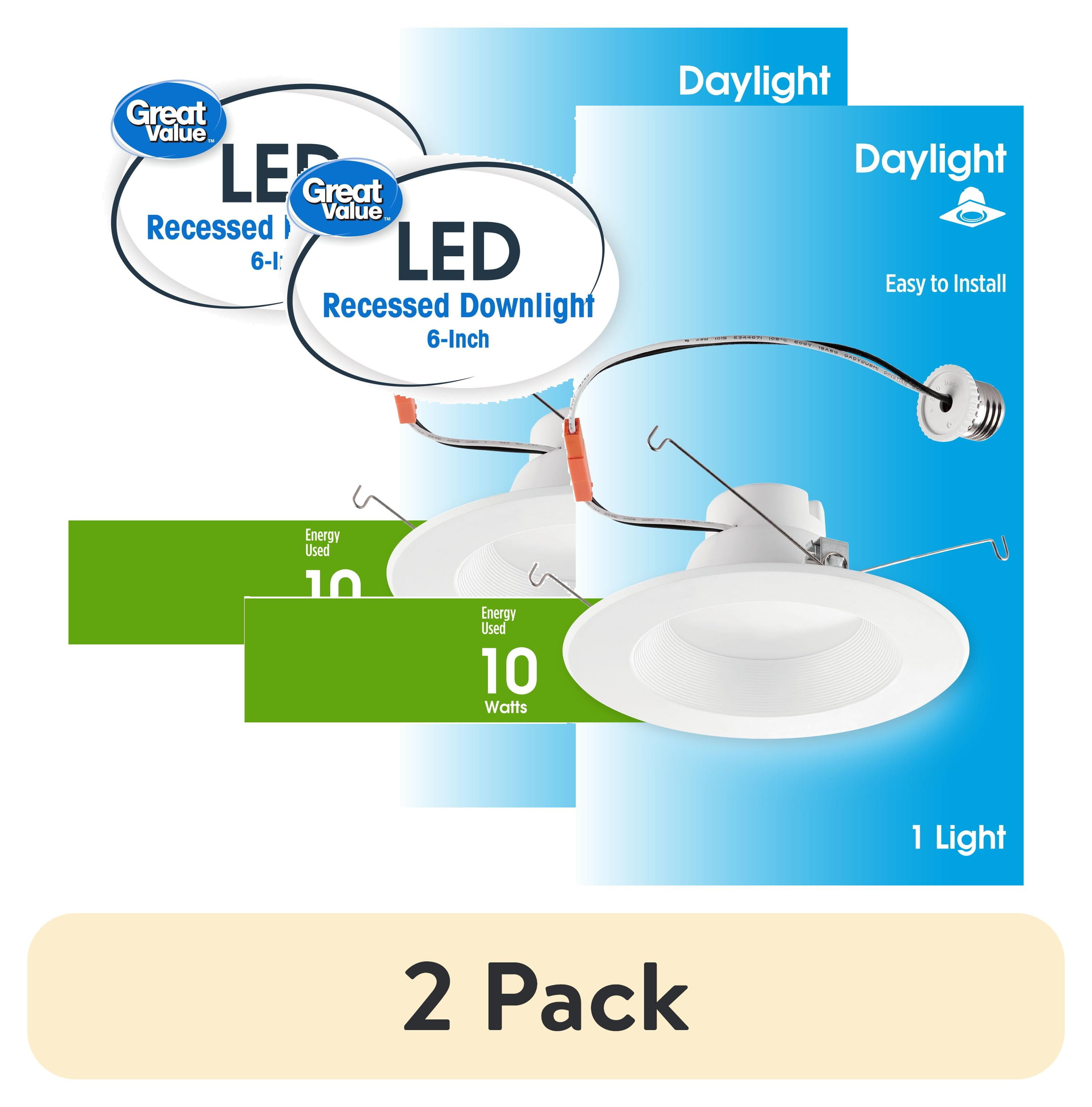 (2 pack) Great Value 6" LED Retrofit Downlight, 10-Watt (65W ...