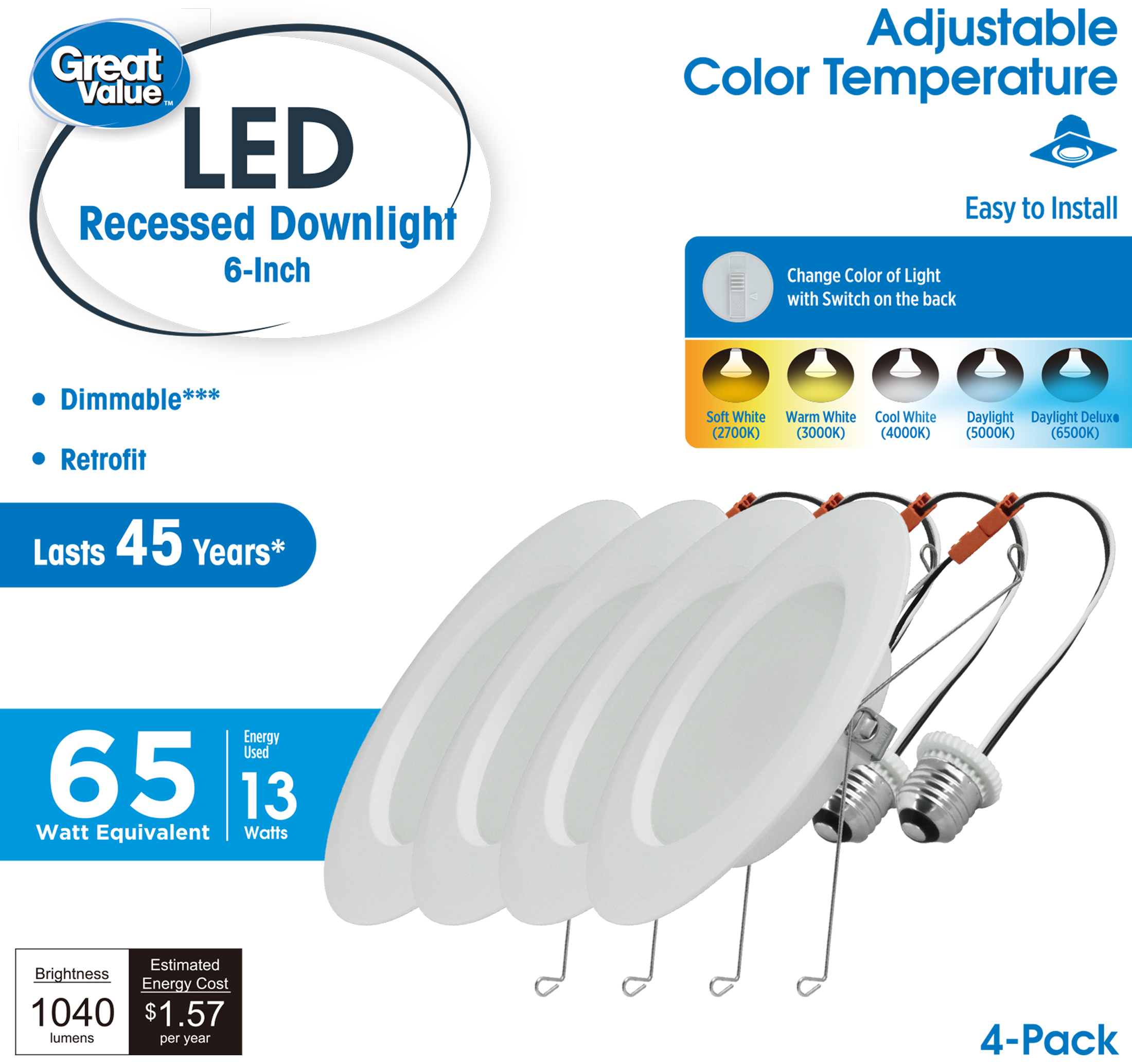 Kichler 43855Whled30t Horizon 6" Led Downlight - White - Walmart.com