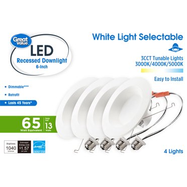 Luxrite 5/6 inch LED Recessed Retrofit Downlight, 14W=90W, 5 Color ...