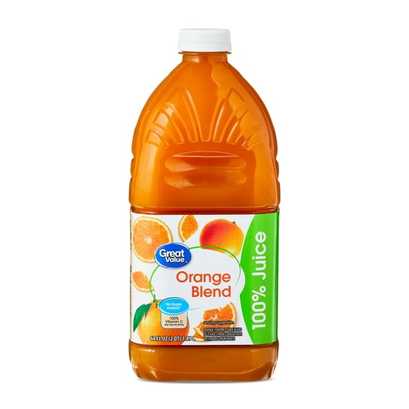 Great Value 100% Juice Orange Blend, 64 fl oz Family Size Bright Orange ...