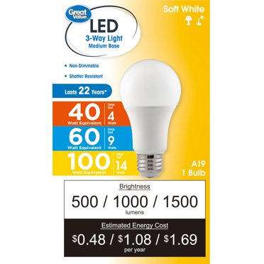 Great Value 18YR A19 LED Light Bulb, 5W (40W Equivalent) Soft White ...