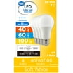 Great Value 18YR A19 LED Light Bulb, 8.5W(60W Equivalent) Dimmable Soft White E26 Medium Base, 4 ...