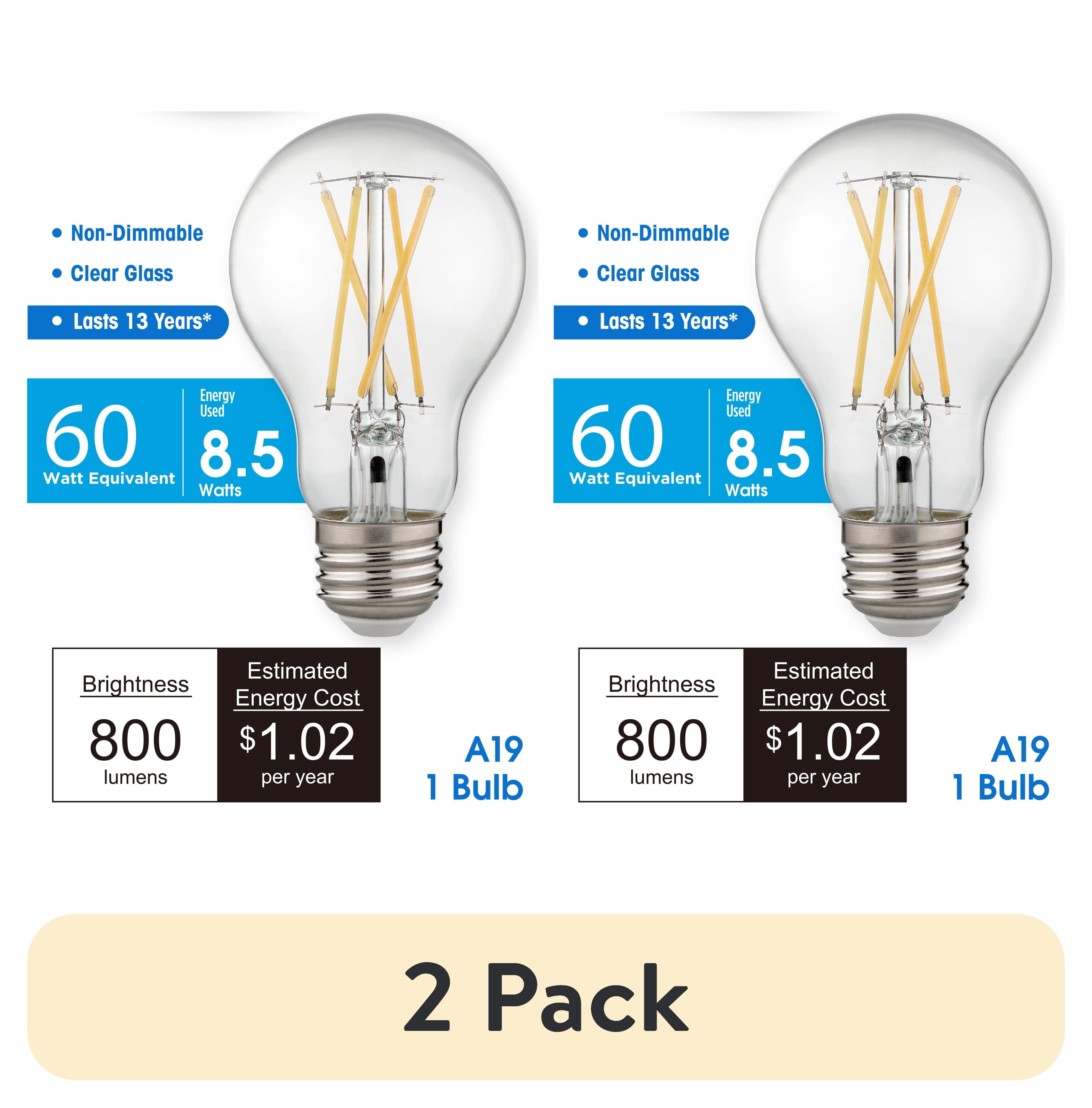 (2 pack) Great Value A19 Dusk to Dawn Auto On/Off LED Light Bulb, 8.5-Watt (60W Equivalent) E26 ...