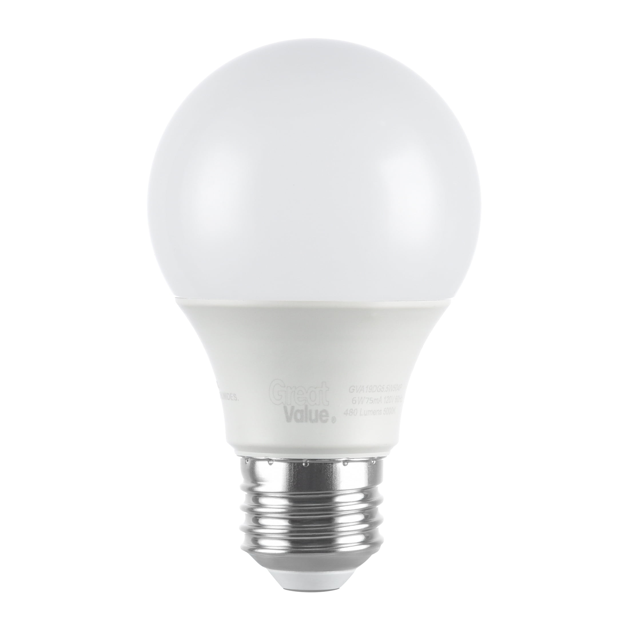 Great Value A19 LED Light Bulb, 6W (40W Equivalent) Dimmable Soft White ...