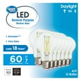 Great Value 18YR A19 LED Light Bulb, 7W (60W Equivalent) Dimmable Daylight E26 Medium Base, 12 ...