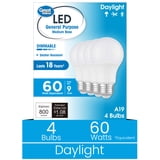 Great Value A19 LED Light Bulbs, 9W 60W Equivalent, Daylight 5000K E26 ...