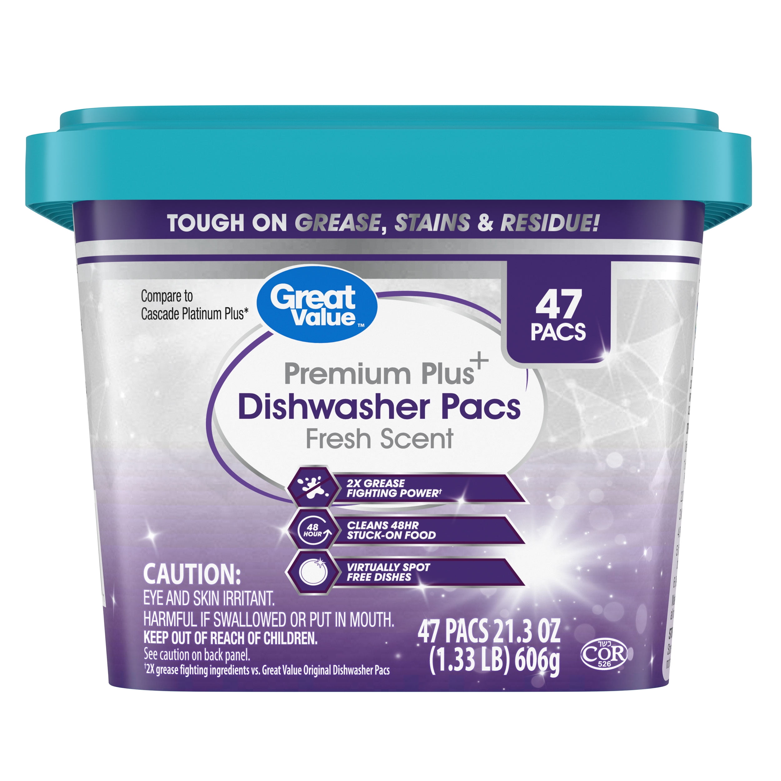 Great Value Premium Plus Dishwasher Pacs, Fresh Scent, 47 Count ...