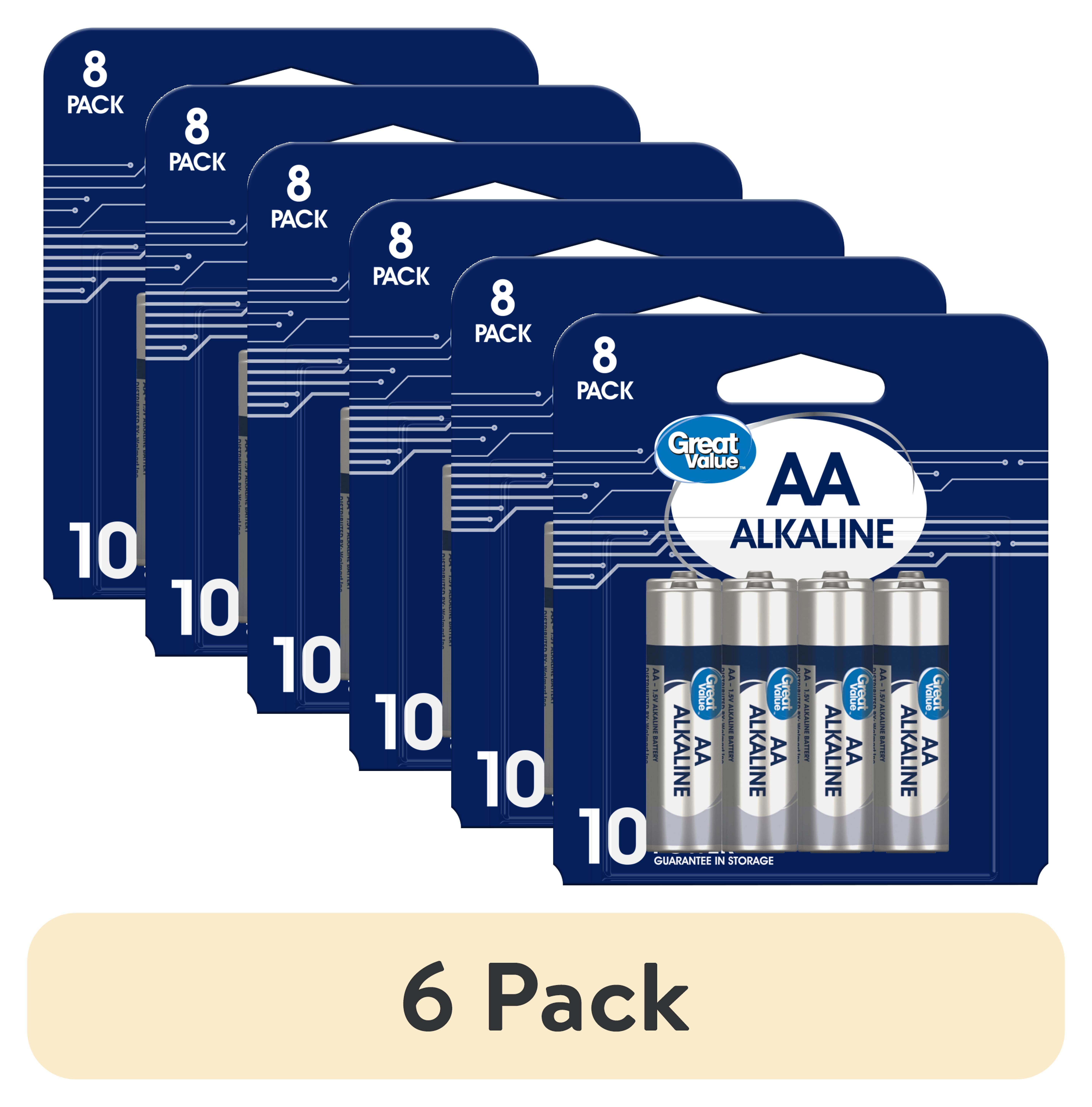 (6 pack) Great Value Alkaline AA Batteries, 8 Count - Walmart Business ...