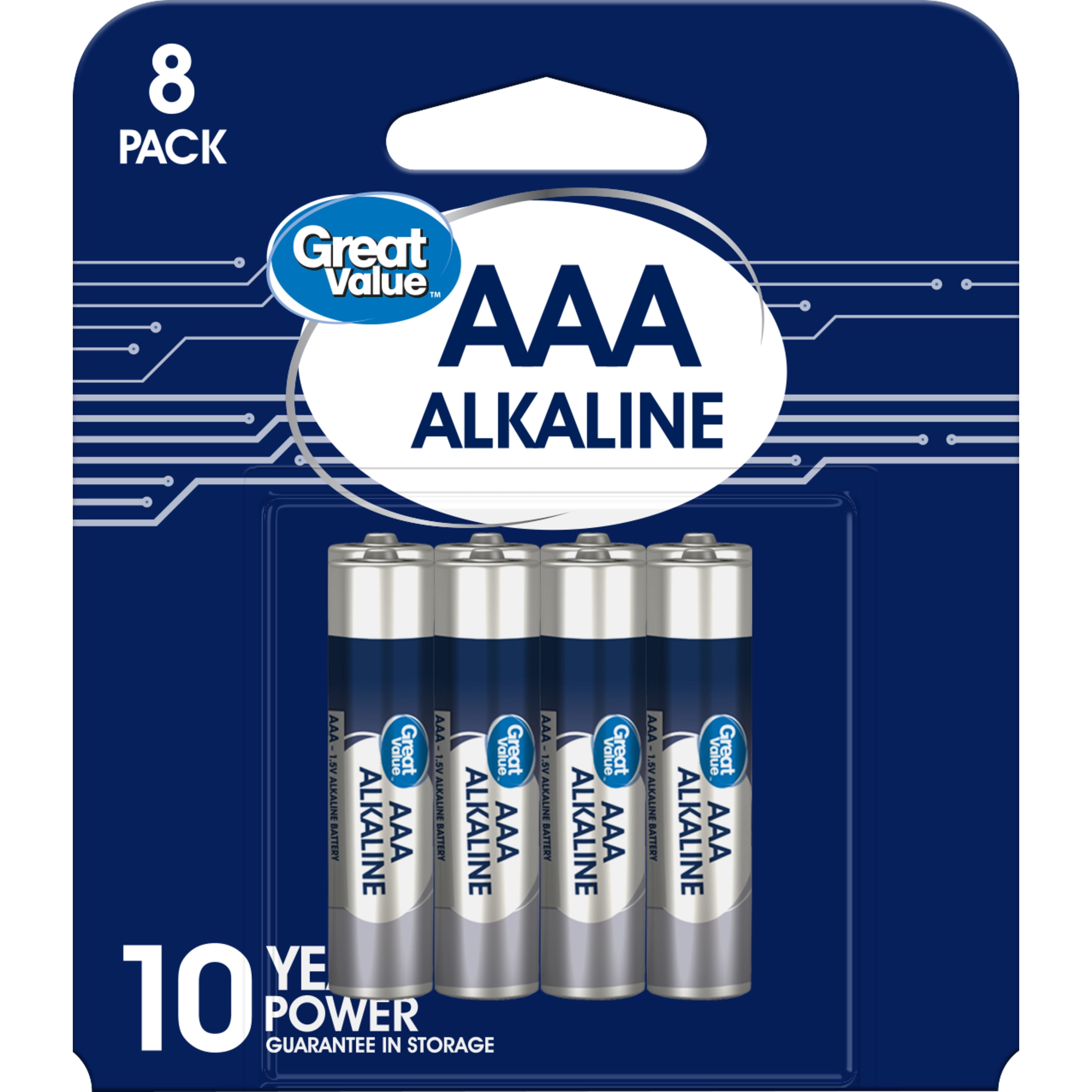 Great Value Alkaline AAA Batteries, 8 Pack with 10-Year Storage ...