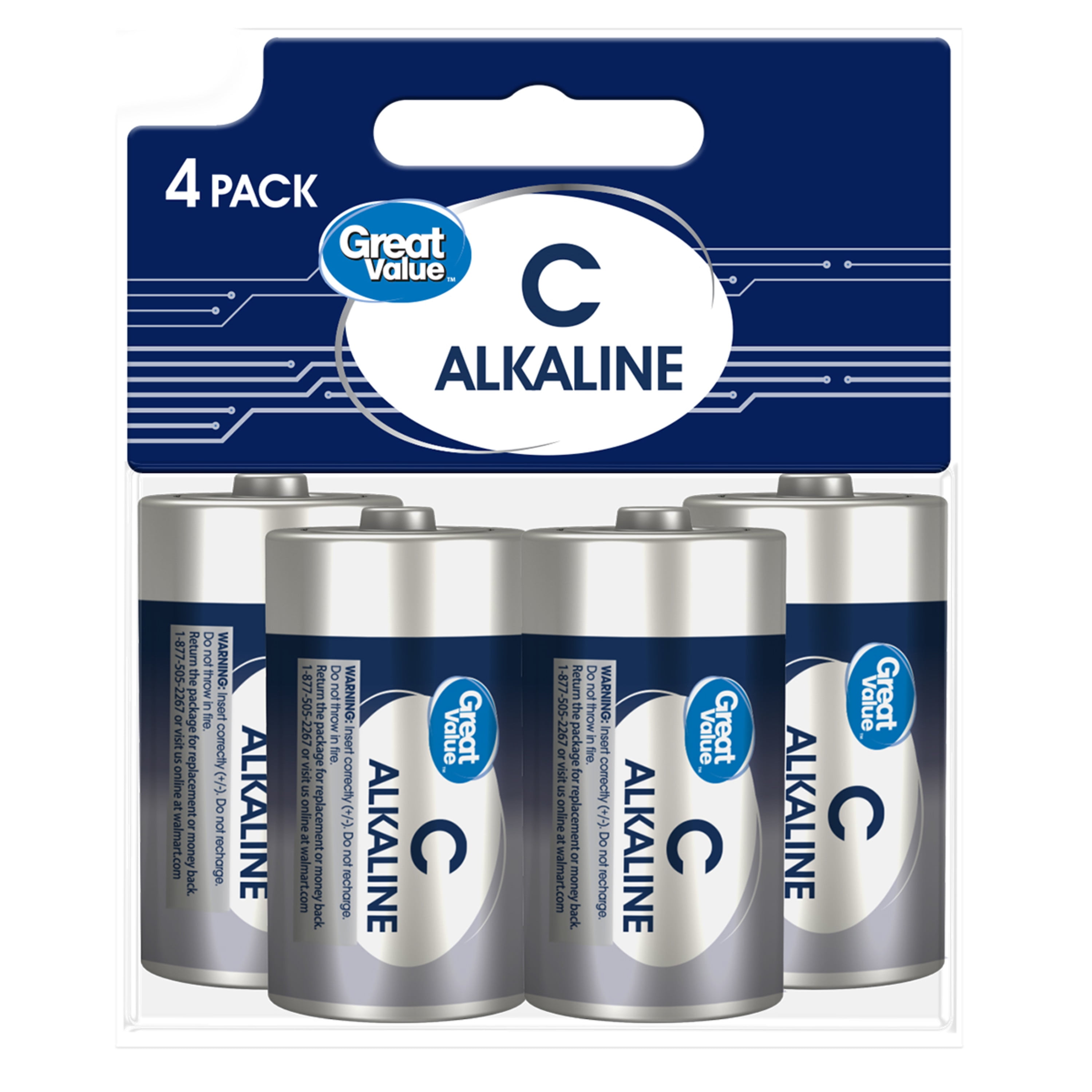 Great Value Alkaline C Batteries, 4 Pack, Reliable Power for Your ...