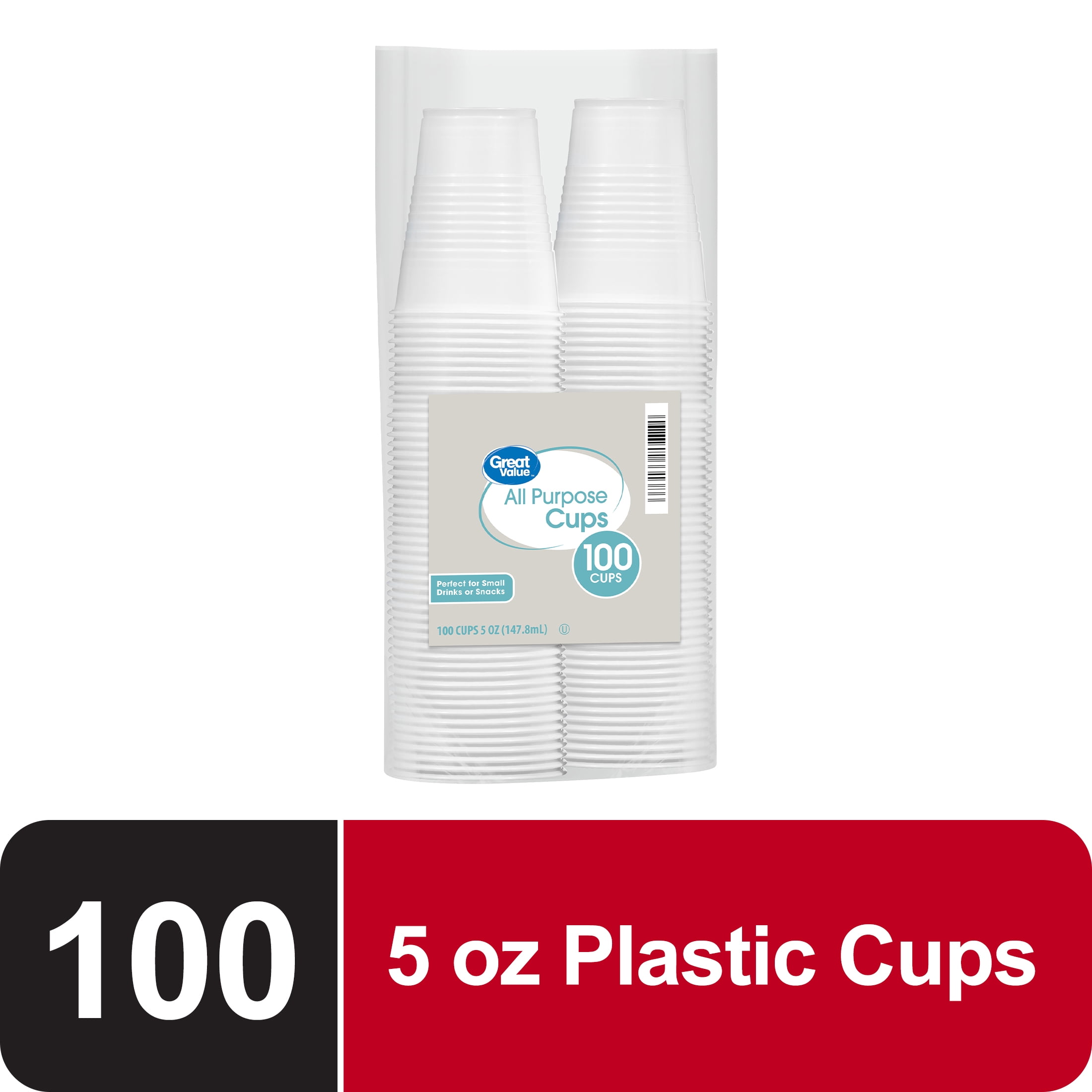 Great Value All Purpose Disposable Plastic Cups, Clear, 5 oz, 100 Count ...