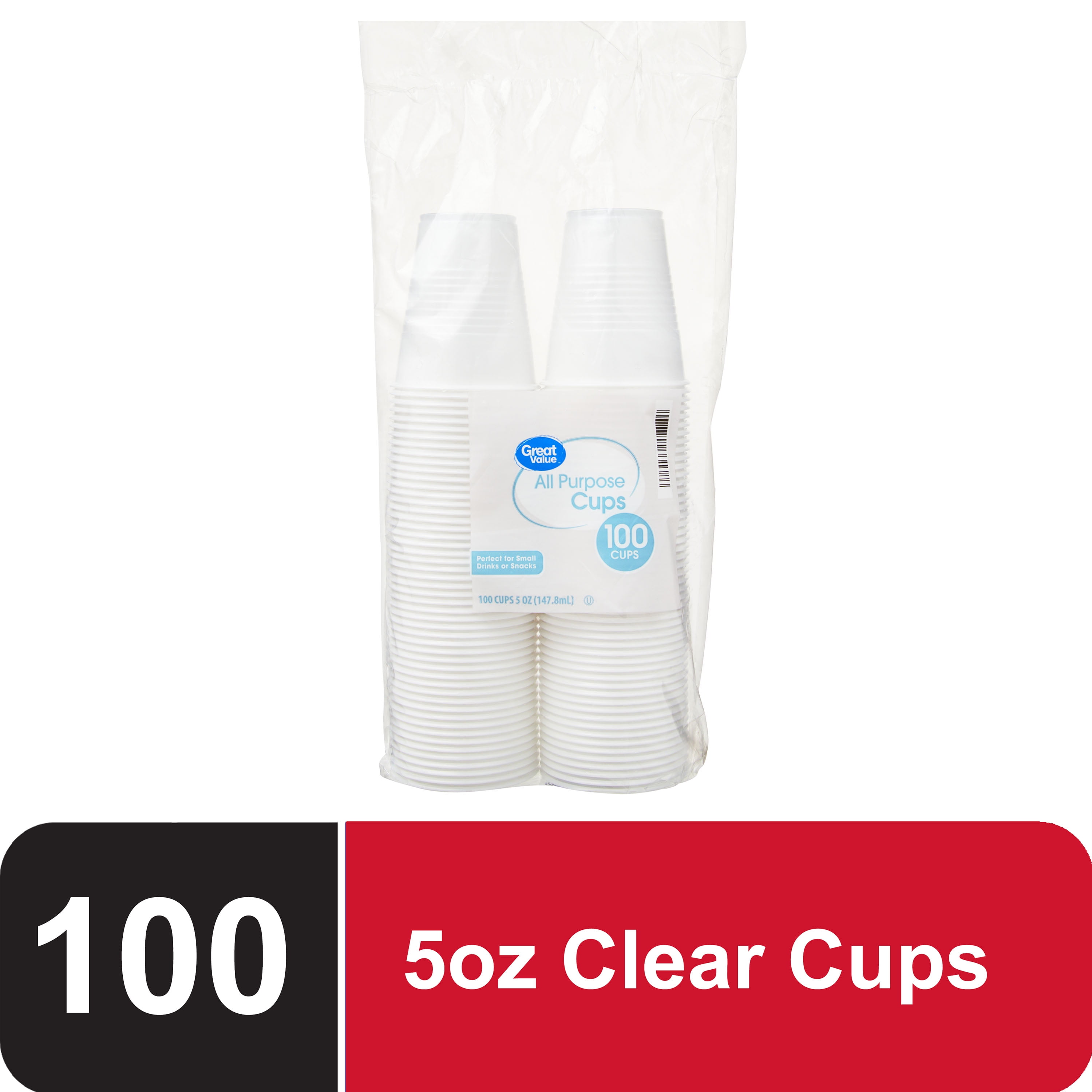 Great Value All Purpose Disposable Plastic Cups, Clear, 5 oz, 100 Count ...
