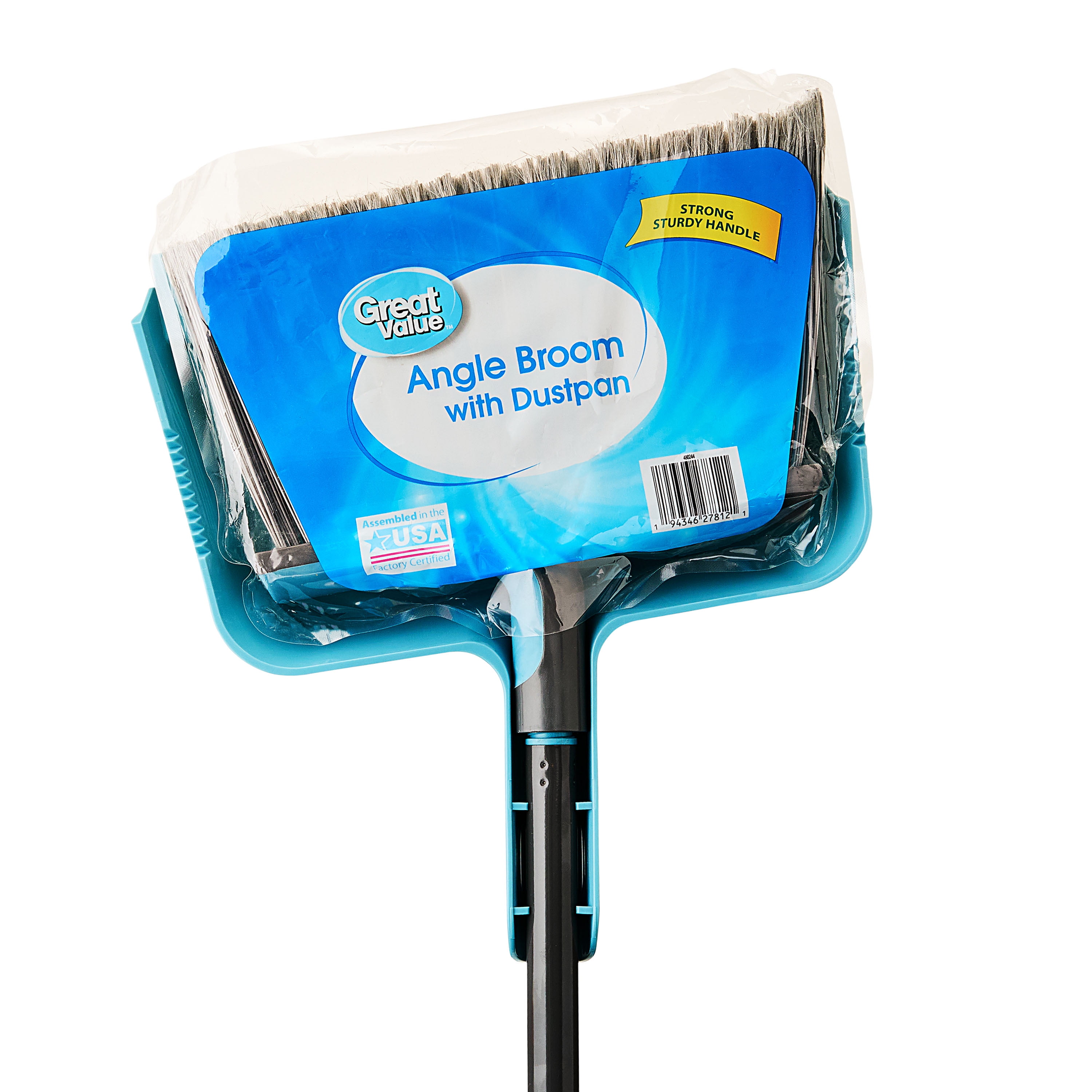 Great Value Angle Broom with Dustpan, Slanted Bristles, Clip-On Dustpan ...
