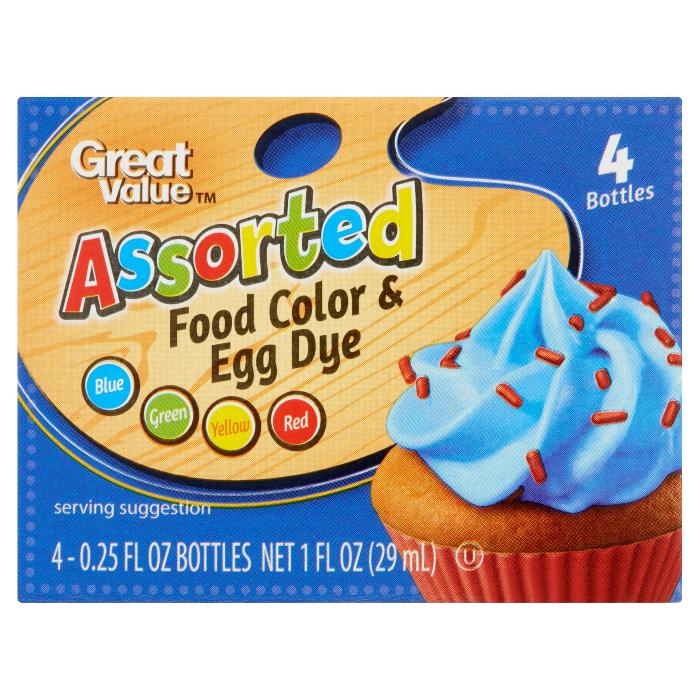 Great Value Assorted Food Color and Egg Dye, 0.25 fl oz, 4 Count ...
