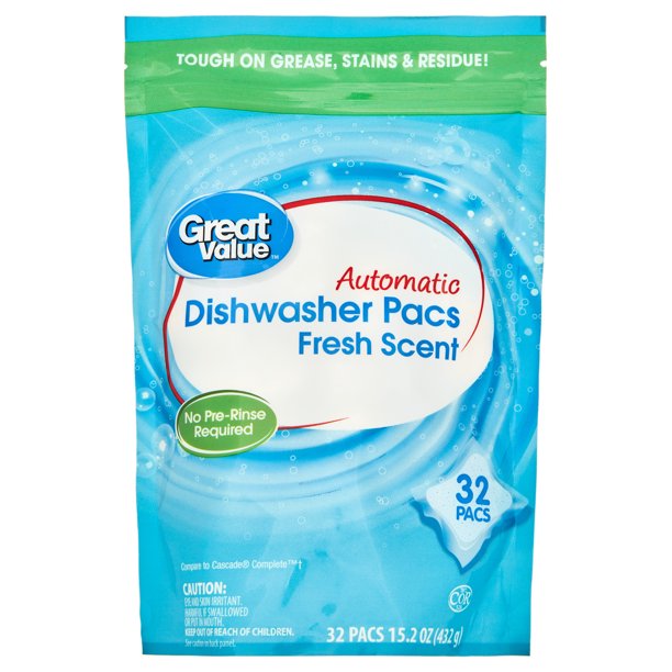 Great Value Automatic Dishwasher Detergent Pods, Base Clean, Fresh ...