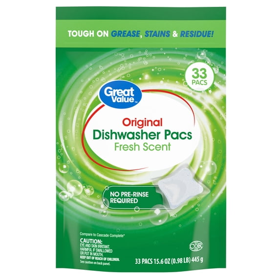 Great Value Original Dishwasher Pacs, Fresh Scent, 33 Count - Walmart.com