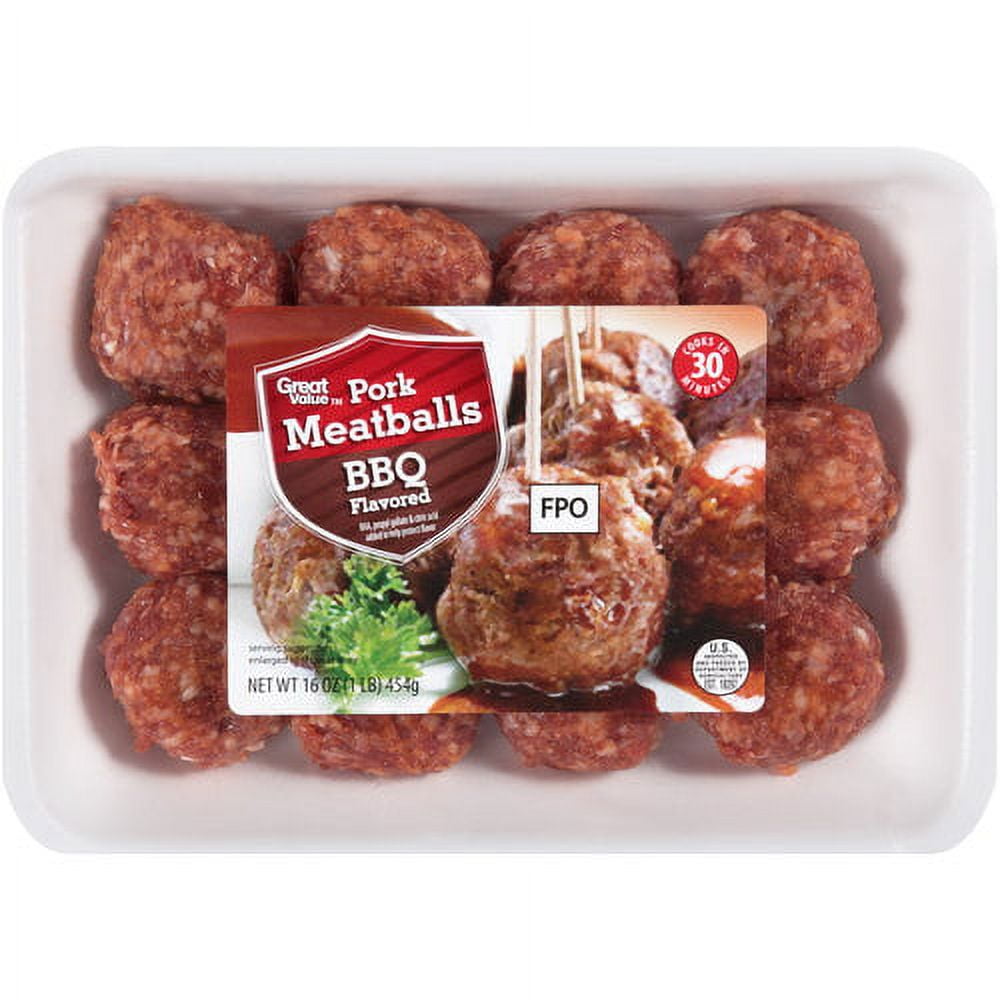 Great Value, BBQ Flavored, Pork Meatballs, 1 lb (Fresh) - Walmart ...
