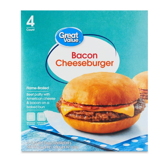 Great Value Bacon Cheeseburger Sandwiches 4 Count Fully Cooked Frozen ...